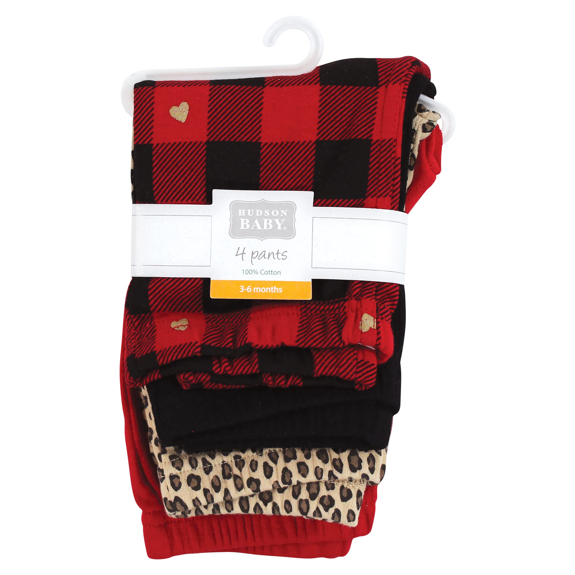 Hudson Baby Unisex Baby Cotton Pants and Leggings, Gold Heart Plaid, 6-9 Months