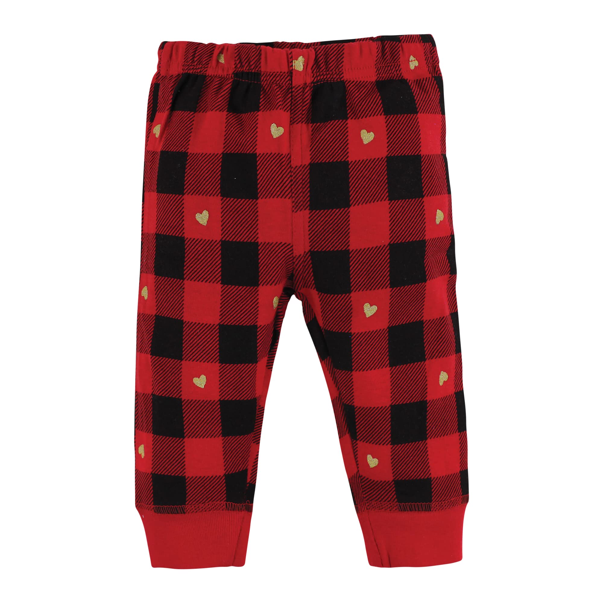 Hudson Baby Unisex Baby Cotton Pants and Leggings, Gold Heart Plaid, 6-9 Months