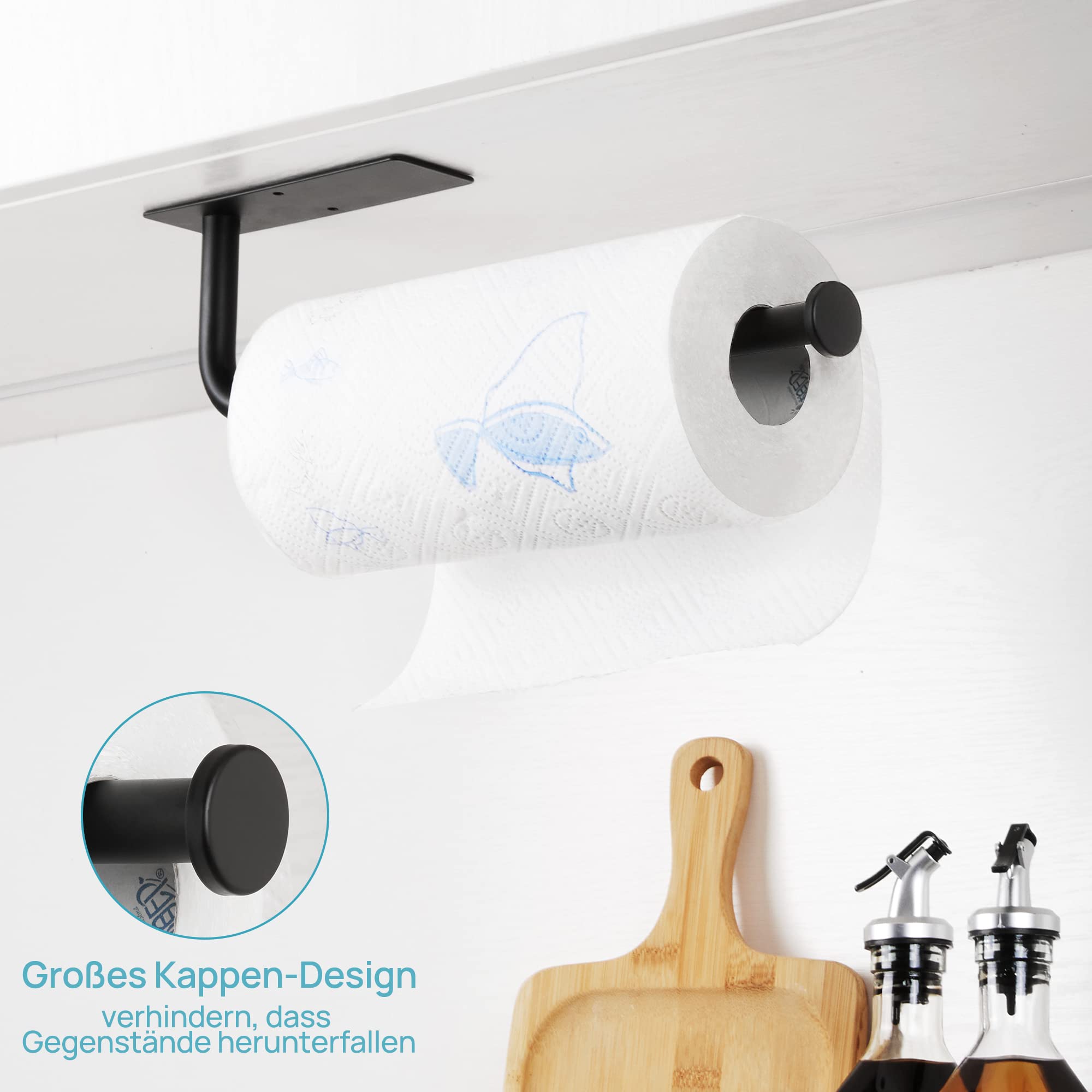 Vtopmart 2 Pack Paper Towel Holders, Self-Adhesive or Wall Mount Black Paper Towel Holders for Kitchen, Under Cabinet and Under Counter, Hanging Stainless Steel papertowel Holders