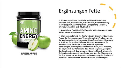 Optimum Nutrition Amino Energy - Pre Workout with Green Tea, BCAA, Amino Acids, Keto Friendly, Green Coffee Extract, Energy Powder - Green Apple, 30 Servings (Packaging May Vary)