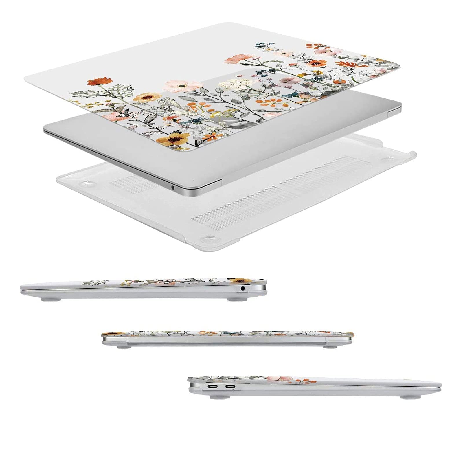 MOSISO Compatible with MacBook Air 13 inch Case 2022 2021 2020 2019 2018 Release A2337 M1 A2179 A1932 Retina Display, Plastic Garden Flowers Hard Shell&Keyboard Cover&Screen Protector, Transparent