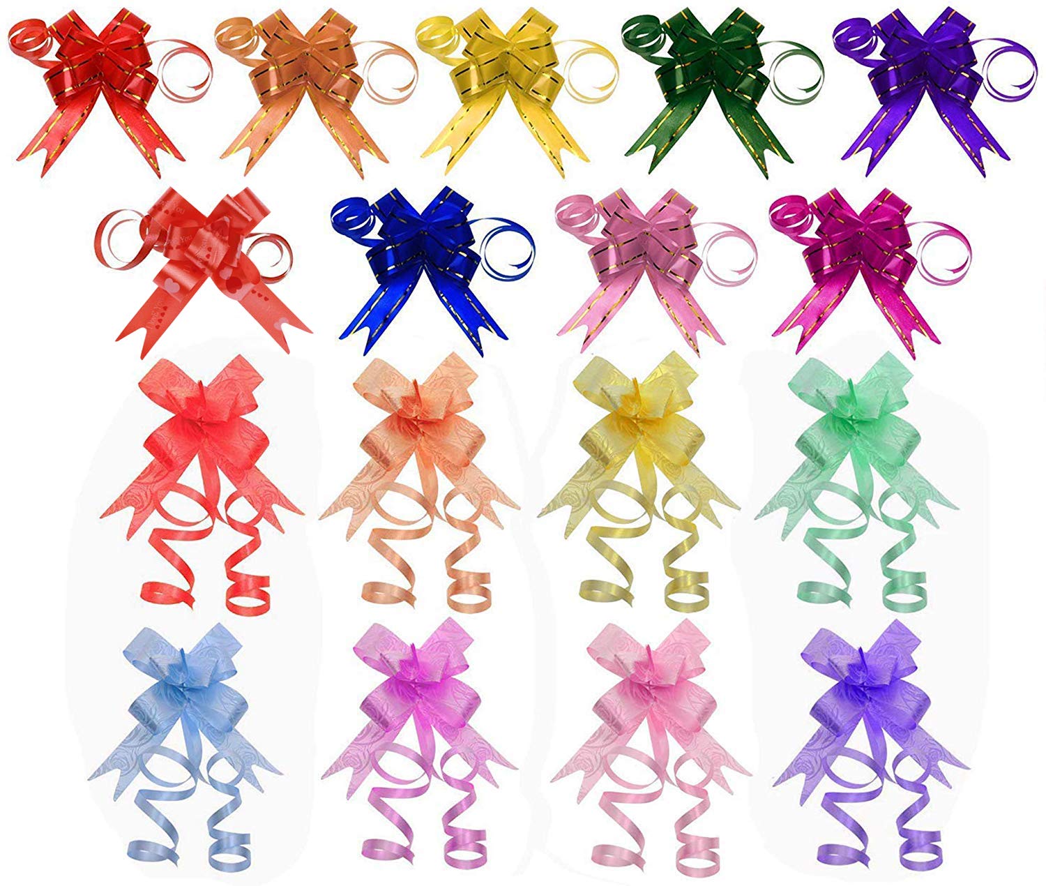 Penta Angel 170Pcs 17 Colors String Bows Basket Gift Pull Bows Gift Knot Ribbon Present Wrapping Décor Bows for Birthday Wedding Christmas New Year Party Ornament, 1.8cm Width