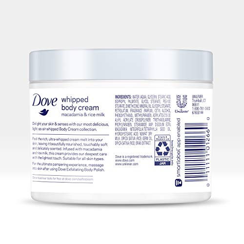 Dove Whipped Body Cream Dry Skin Moisturizer Macadamia and Rice Milk Nourishes Skin Deeply, 10 Ounce (Pack of 3)