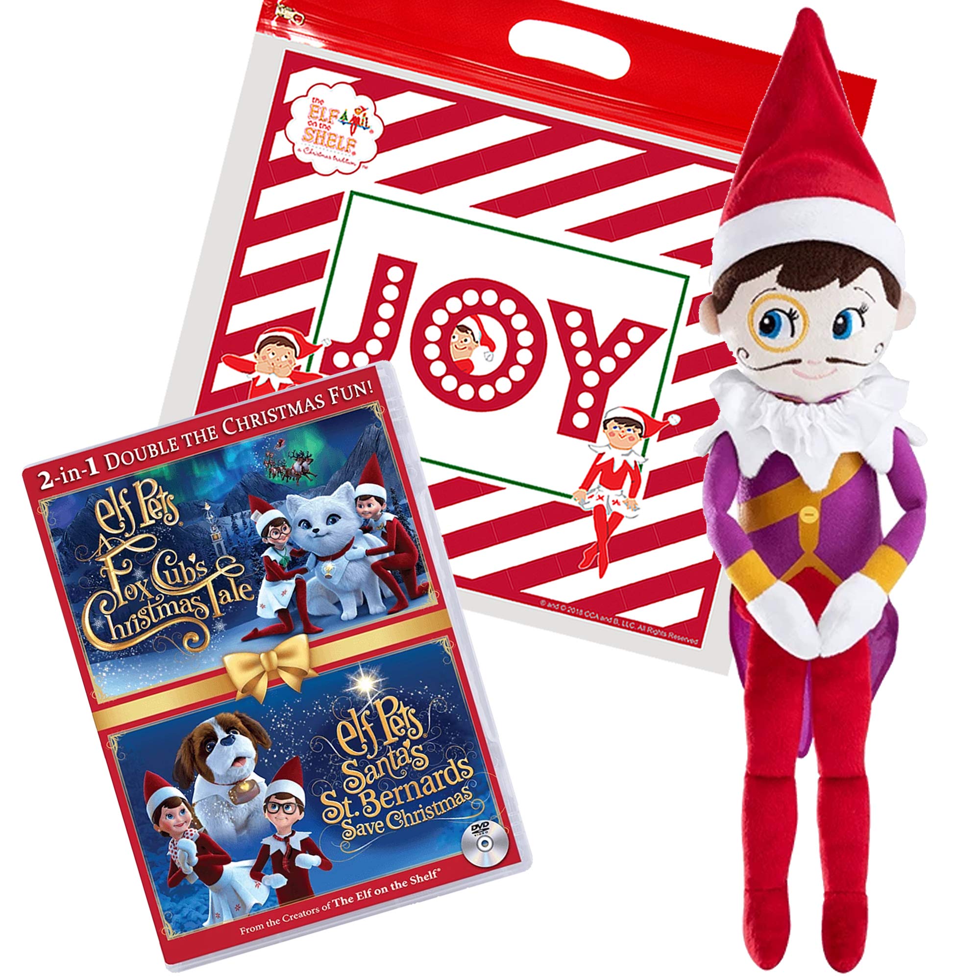 The Elf on the Shelf 16" Scout Elf Joe Plushee Pal and Elf Pets Animated Movies 2-Pack DVD, with Exclusive Joy Travel Bag