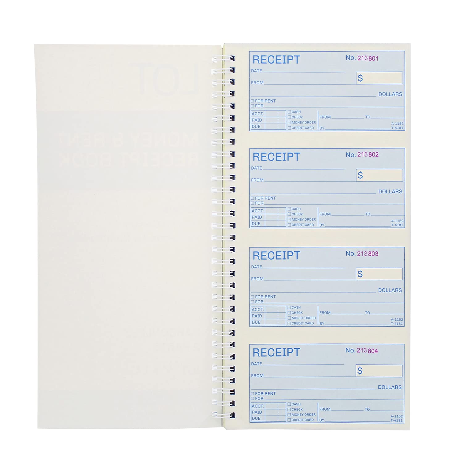 Lot45 Money Rent Receipt Book for Small Business 5 Piece Set, 5x11in - Cash Receipt Books 2 Part Carbonless Spiral Bound