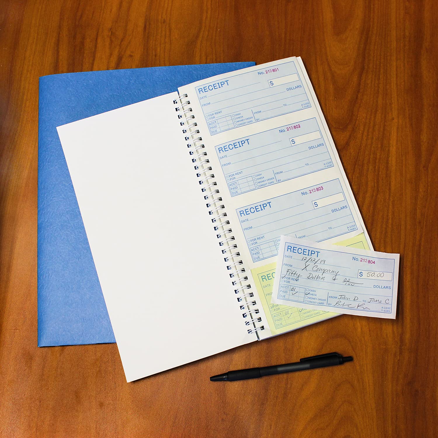 Lot45 Money Rent Receipt Book for Small Business 5 Piece Set, 5x11in - Cash Receipt Books 2 Part Carbonless Spiral Bound