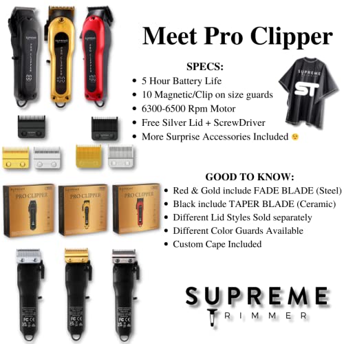 Supreme Trimmer Hair Clipper STC5030 Professional Clipper Set (300 Min Run Time) Cordless Beard Trimmer, Red Pro Clipper Fade Blade