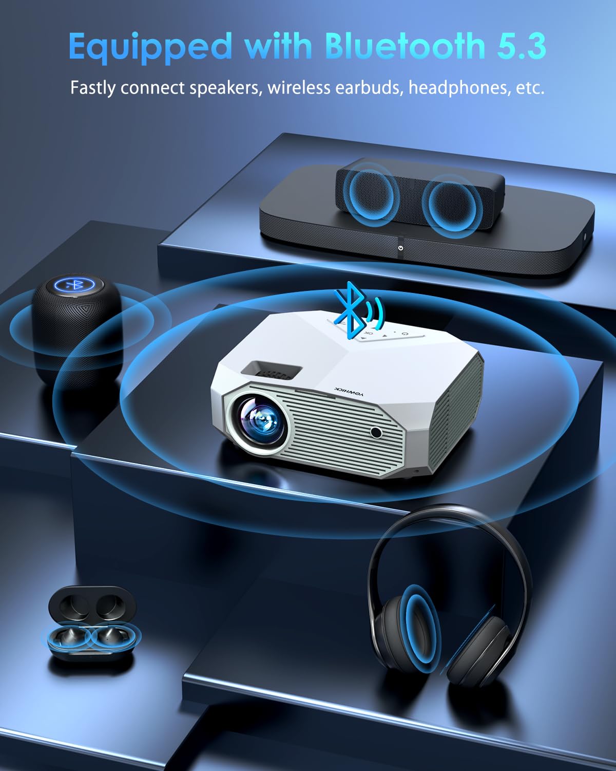 YOWHICK Projector with 5G WiFi Bluetooth, Native 1080P 10000 Lumen HD Outdoor Video Projector Support 4K, Home Theater Movie Projector Compatible with HDMI, VGA, USB, Laptop, iOS Android Phone, White