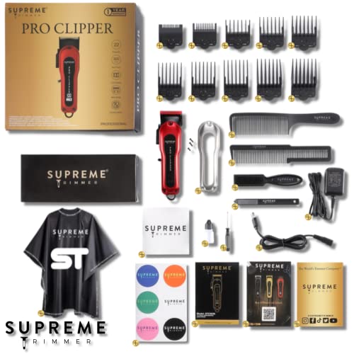 Supreme Trimmer Hair Clipper STC5030 Professional Clipper Set (300 Min Run Time) Cordless Beard Trimmer, Red Pro Clipper Fade Blade