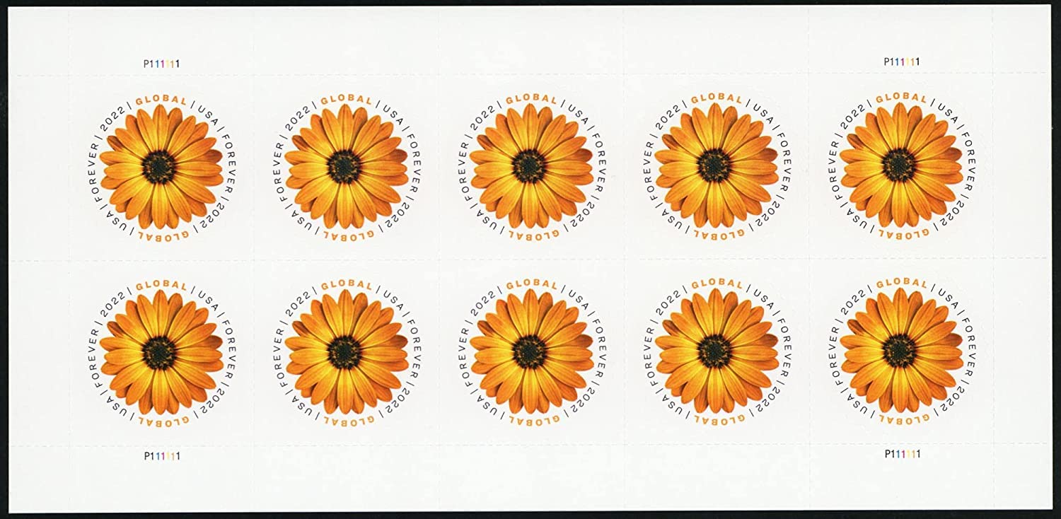 2022 Global Forever International Mail African Daisy Postage Stamps (1 Sheet, 10 Stamps)