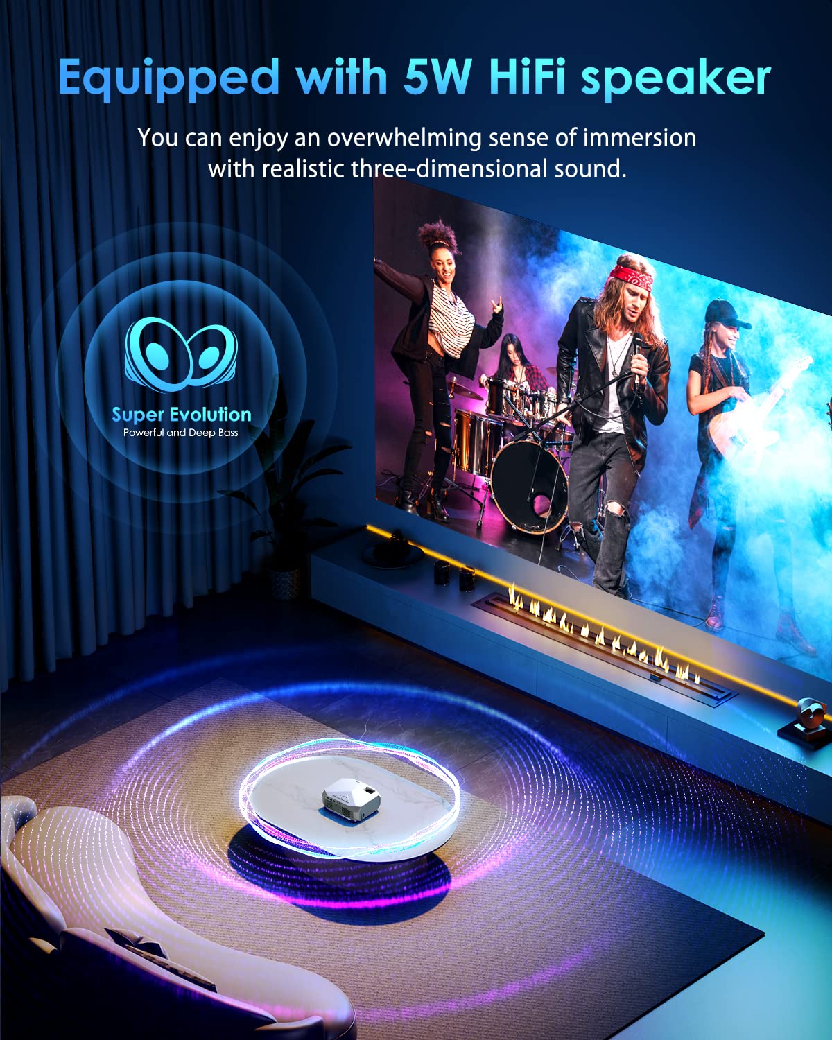 YOWHICK Projector with 5G WiFi Bluetooth, Native 1080P 10000 Lumen HD Outdoor Video Projector Support 4K, Home Theater Movie Projector Compatible with HDMI, VGA, USB, Laptop, iOS Android Phone, White