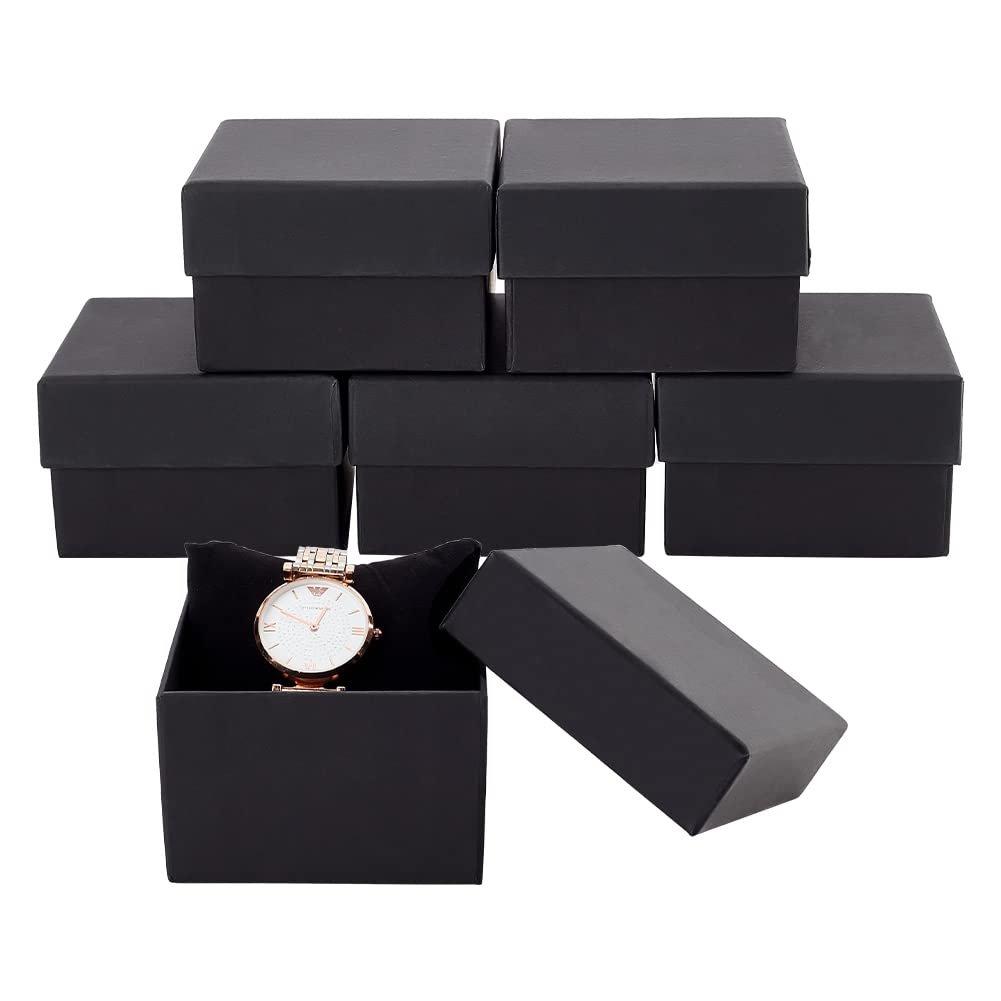 BENECREAT 6 Pack Kraft Square Cardboard Present Gift Boxes for Bangle Wrist Watch and Other Jewelry Set - 3.5x3.5x2 Inches