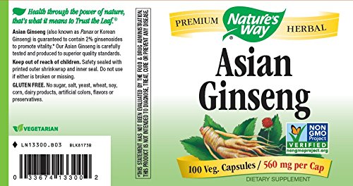 Nature's Way Asian Ginseng 560 Milligrams, 100 Vegetarian Capsules Pack of 2 Bottles