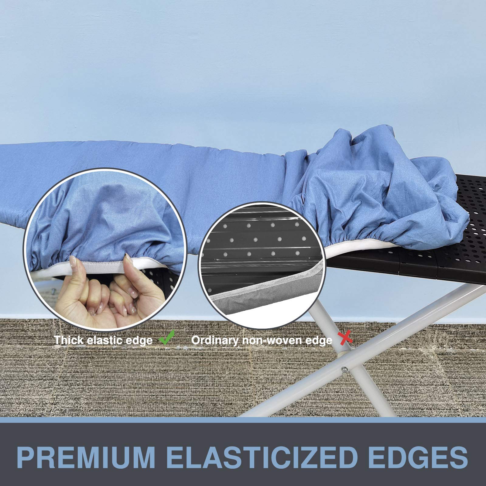 VividPaw Ironing Board Cover and Pad, Standard Size 15x54, Thick Padding, Elastic Edge, Silicone Coated, Resist Scorching and Staining, Adjustable Fastener, Heavy Duty Padded Iron Board Covers (Blue)