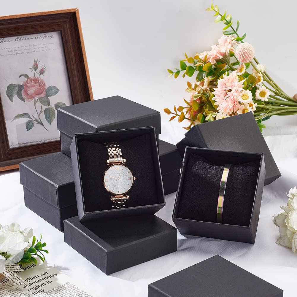BENECREAT 6 Pack Kraft Square Cardboard Present Gift Boxes for Bangle Wrist Watch and Other Jewelry Set - 3.5x3.5x2 Inches
