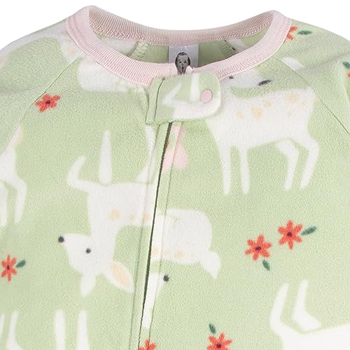 Gerber Baby Girls Flame Resistant Fleece Footed Pajamas 2-Pack, Pink Deer, 6-9 Months