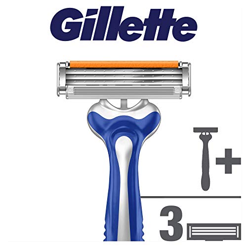 Gillette Sensor Excel Men's Razor + 3 Razor Blade Refills, Self-Adjusting Twin Razor Blades, Fit All Gillette Sensor Razors