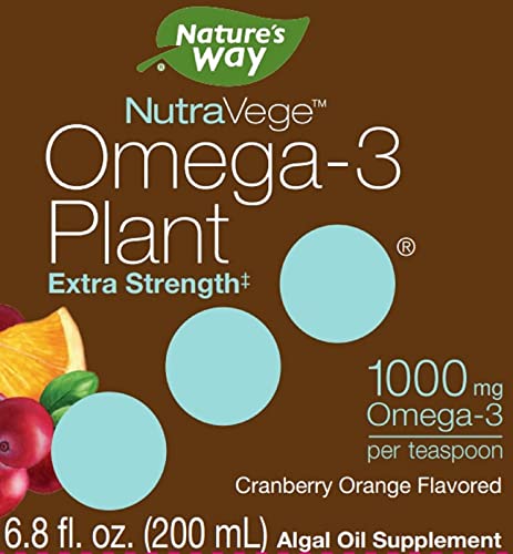 Nature's Way NutraVege Extra-Strength Omega-3 Plant Based Liquid Supplement- Vegan- Cranberry Orange Flavored, 6.8 oz