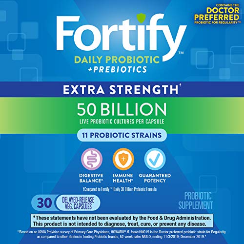 Nature's Way Fortify Daily Probiotic + Prebiotic for Men and Women, 50 Billion Live Cultures, Extra Strength Digestive and Immune Health Support* Supplement, 30 Capsules