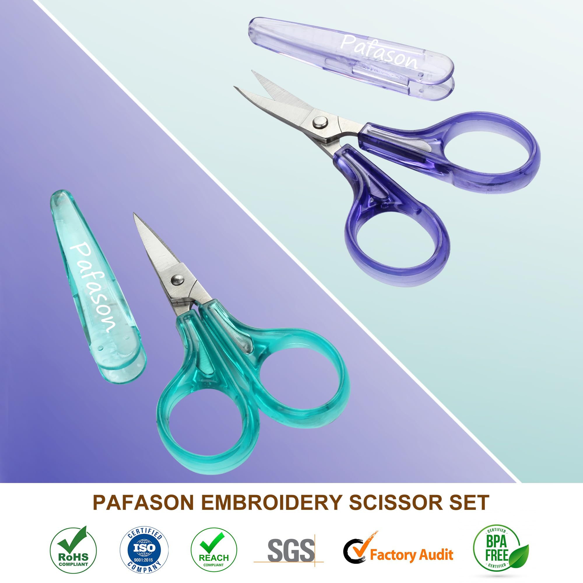 PAFASON Sharpest & Precise Stainless Steel Curved Straight Thread Yarn Fabric Cutting Mini Scissors with Protective Cover - Ideal for Embroidery Quilting Sewing Knitting Crafting Cross Stitch Crochet