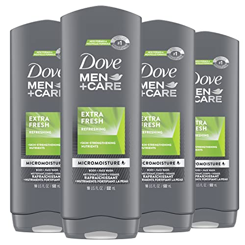 Dove Men+Care Body Wash for Men's Skin Care Extra Fresh Effectively Washes Away Bacteria While Nourishing Your Skin, 18 Ounce (Pack of 4)