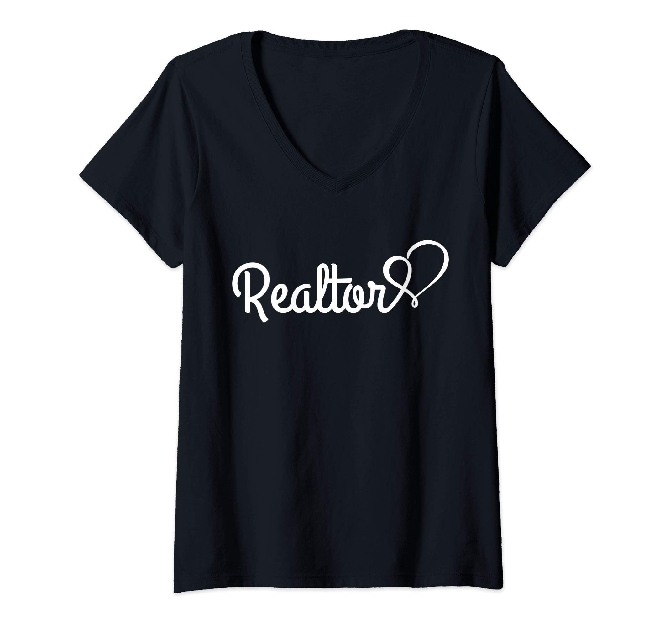 Womens Realtor Real Estate Agent Heart House Rent Broker Gift V-Neck T-Shirt