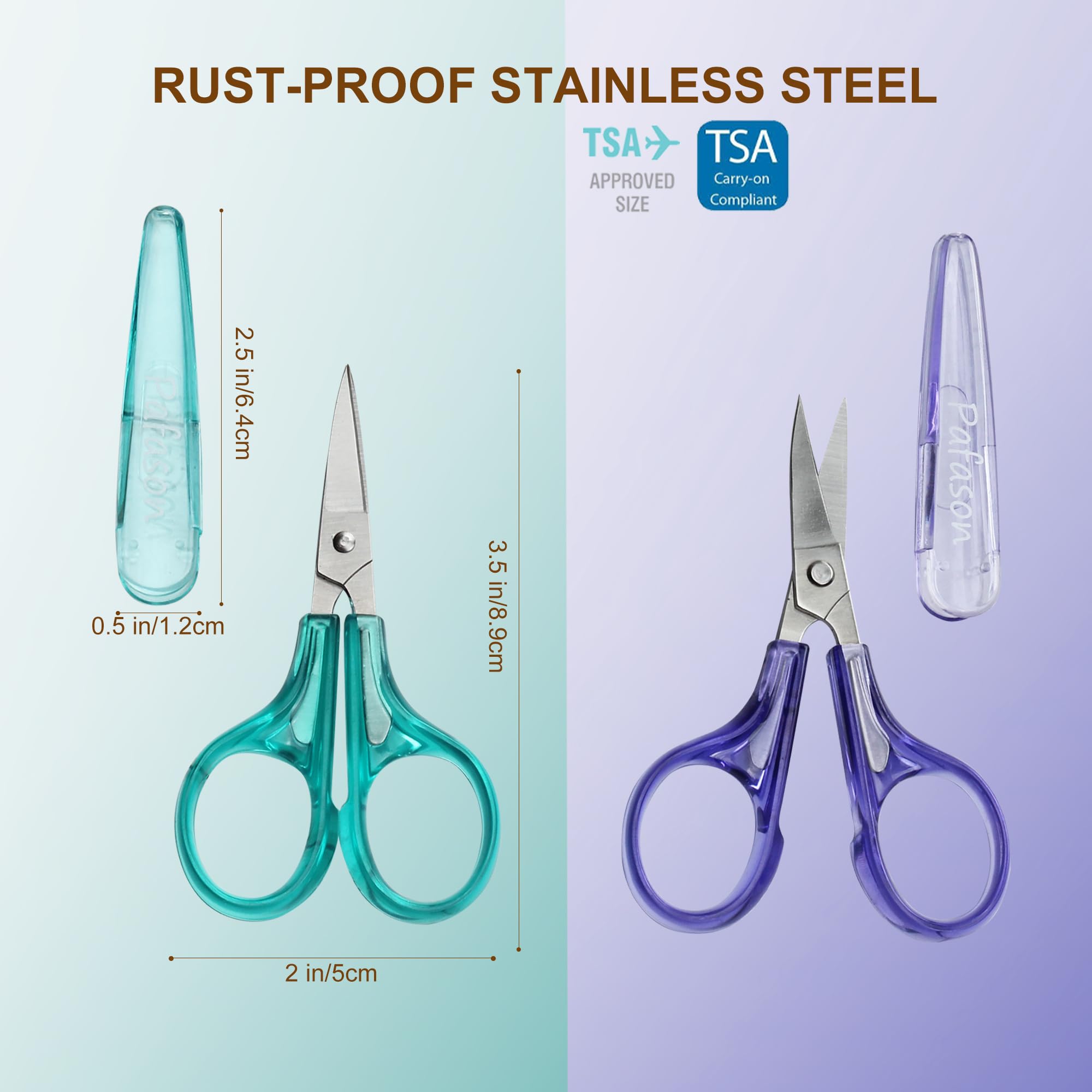 PAFASON Sharpest & Precise Stainless Steel Curved Straight Thread Yarn Fabric Cutting Mini Scissors with Protective Cover - Ideal for Embroidery Quilting Sewing Knitting Crafting Cross Stitch Crochet