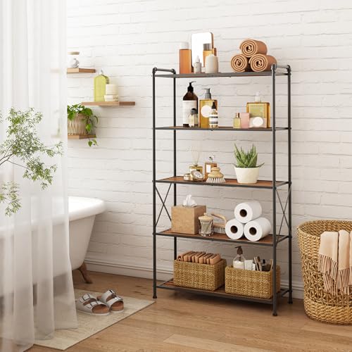 Tajsoon 5 Tier Bathroom Shelf Unit Free Standing Shelves, Widen Display Shelf, Multipurpose Storage Shelf for Bathroom, Kitchen, Entryway, Living Room, Industrial Style, Metal