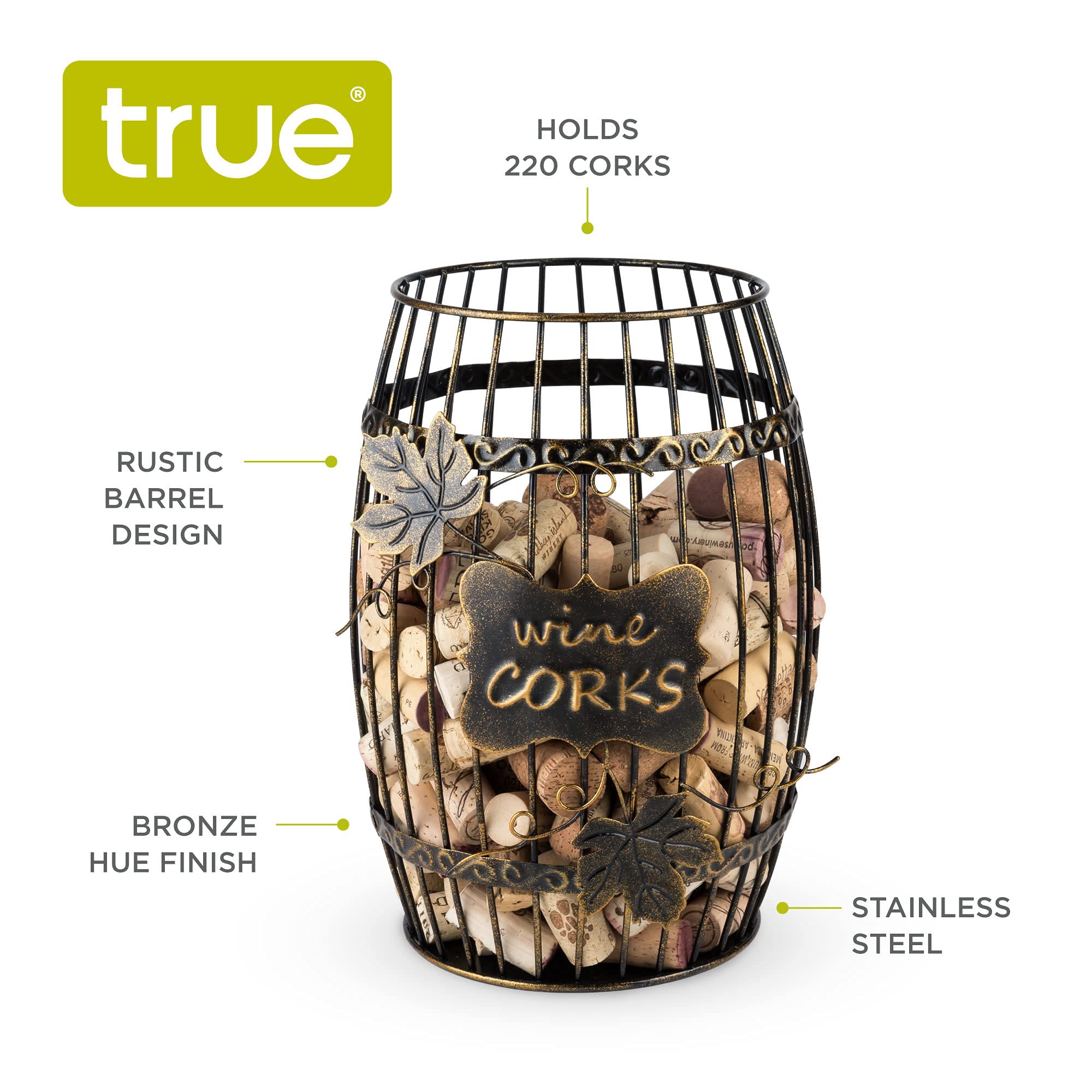 True Display Wine Kitchen, Barrel Cage Holder Collector Decorative Vino Cork Storage Box Container Gift, Set of 1, Brown