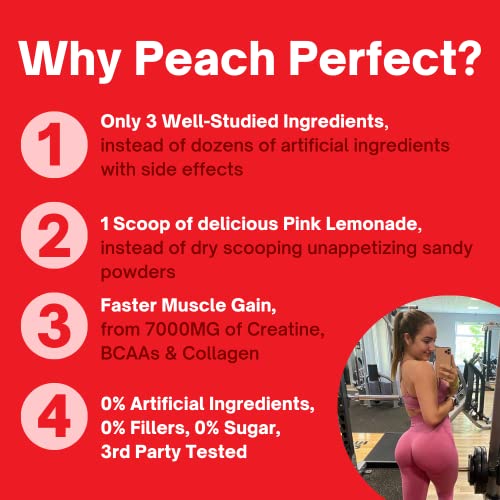 Peach Perfect Creatine for Women Booty Gain, Muscle Builder, Energy Boost, Pink Lemonade, Cognition Aid | Collagen, BCAA, lean muscle, Creatine Monohydrate Micronized Powder, Alt Creapure, 30 Servings