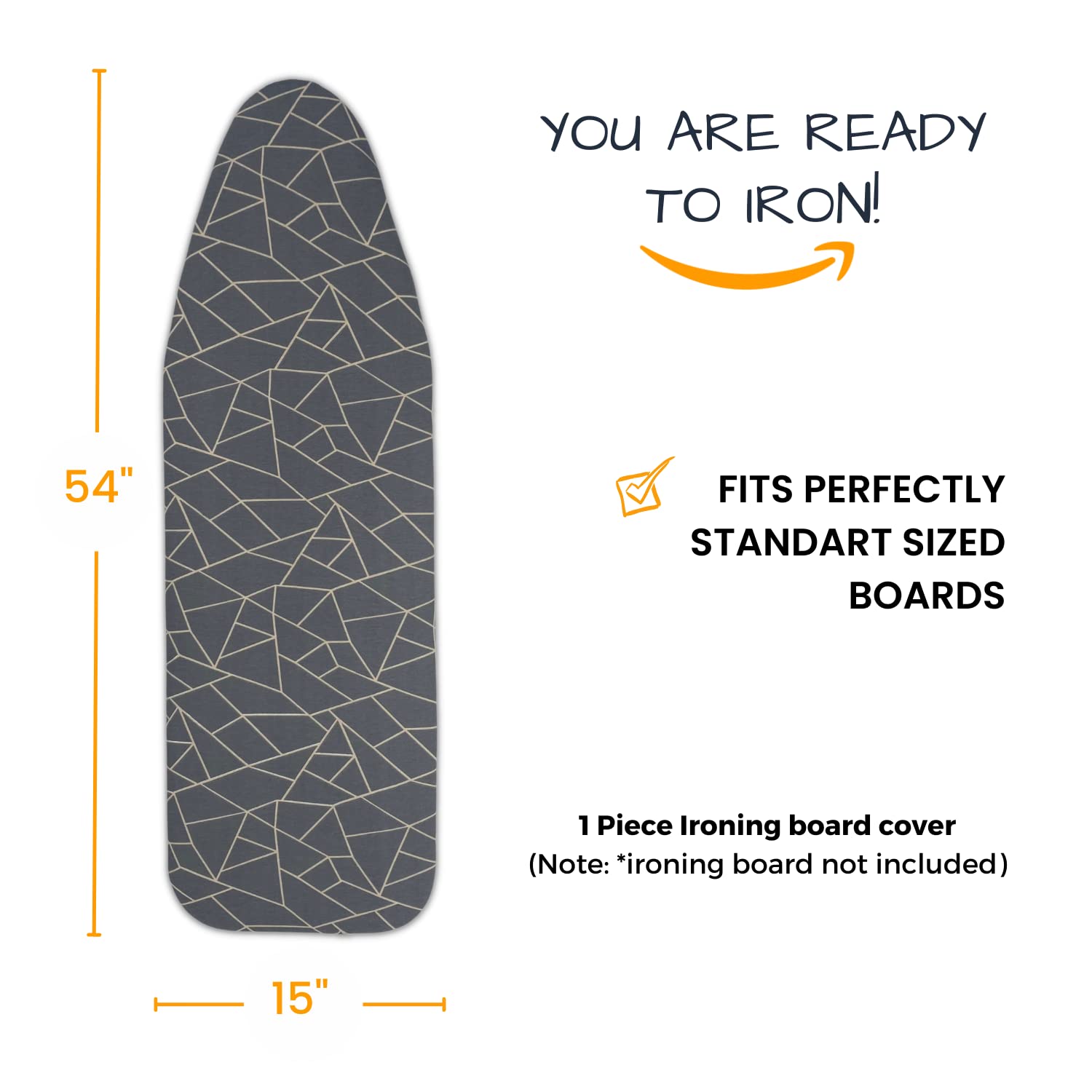 SAVUK Ironing Board and Cover Drawstring Tightening with Thick Felt Padding Scorch Resistant Easy Fit Heavy Reflective Duty Adjustable 3 Layer Standart Size 15x54 inch(Geometric Grey)