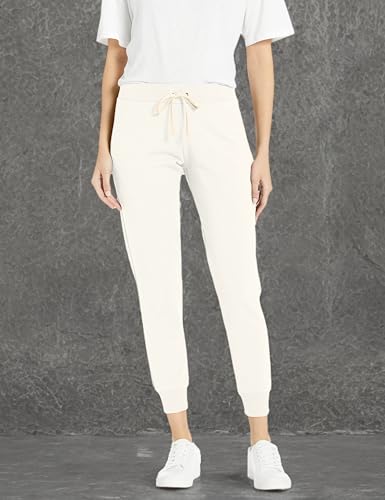 The Drop Women's Grace Supersoft Stretch Rib-Cuff Jogger, Ivory, M