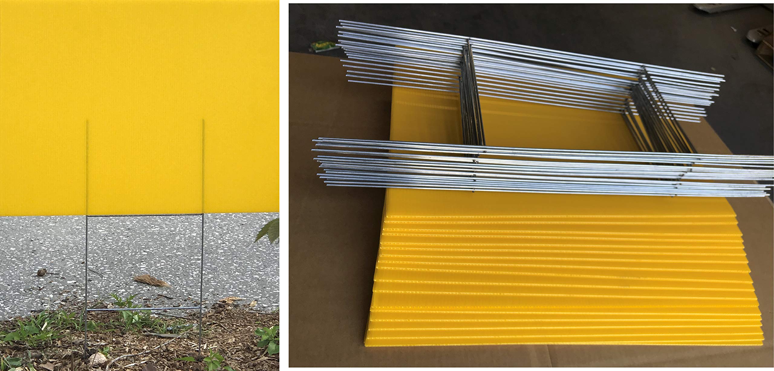 Yard Signs Pack of 10 (Yellow) 18x24 inches Corrugated Plastic & 10 Stake 30 Inches Tall for Garage Sale, for Rent, Open House, Estate Sale, Now Hiring, or Political Signs