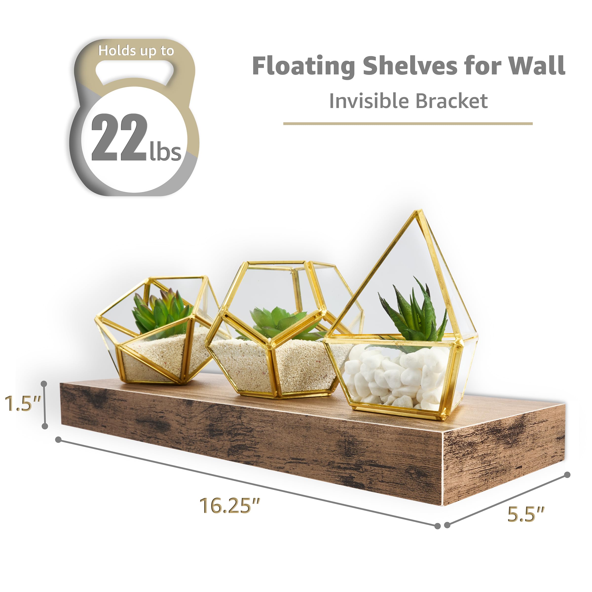 Sorbus Floating Shelves for Wall, Bathroom Shelves Wall Mounted for Kitchen, Bedroom, Bathroom Storage Over Toilet, Hanging Book Shelf for Wall Home Decor Living Room (Mahogany, 3 Pack)