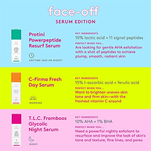 Drunk Elephant Protini Powerpeptide Resurf Serum. Strengthen and Resurface Face Serum with 10% Lactic Acid and 11 Signal Peptides (30 mL / 1 Fl Oz)