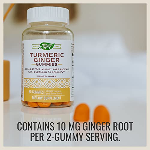 Nature’s Way Turmeric Ginger Gummies, Protect Against Free Radicals*, Support Antioxidant Pathways*, 260mg Turmeric per Serving, 60 Gummies