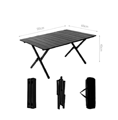 OXOAMP Folding Table Outdoor Folding Table Portable Egg Roll Table Picnic Camping Table Car Mounted Rent House Picnic Table Complimentary Storage Bag Convenient Durable (Color : 90x60 Black)
