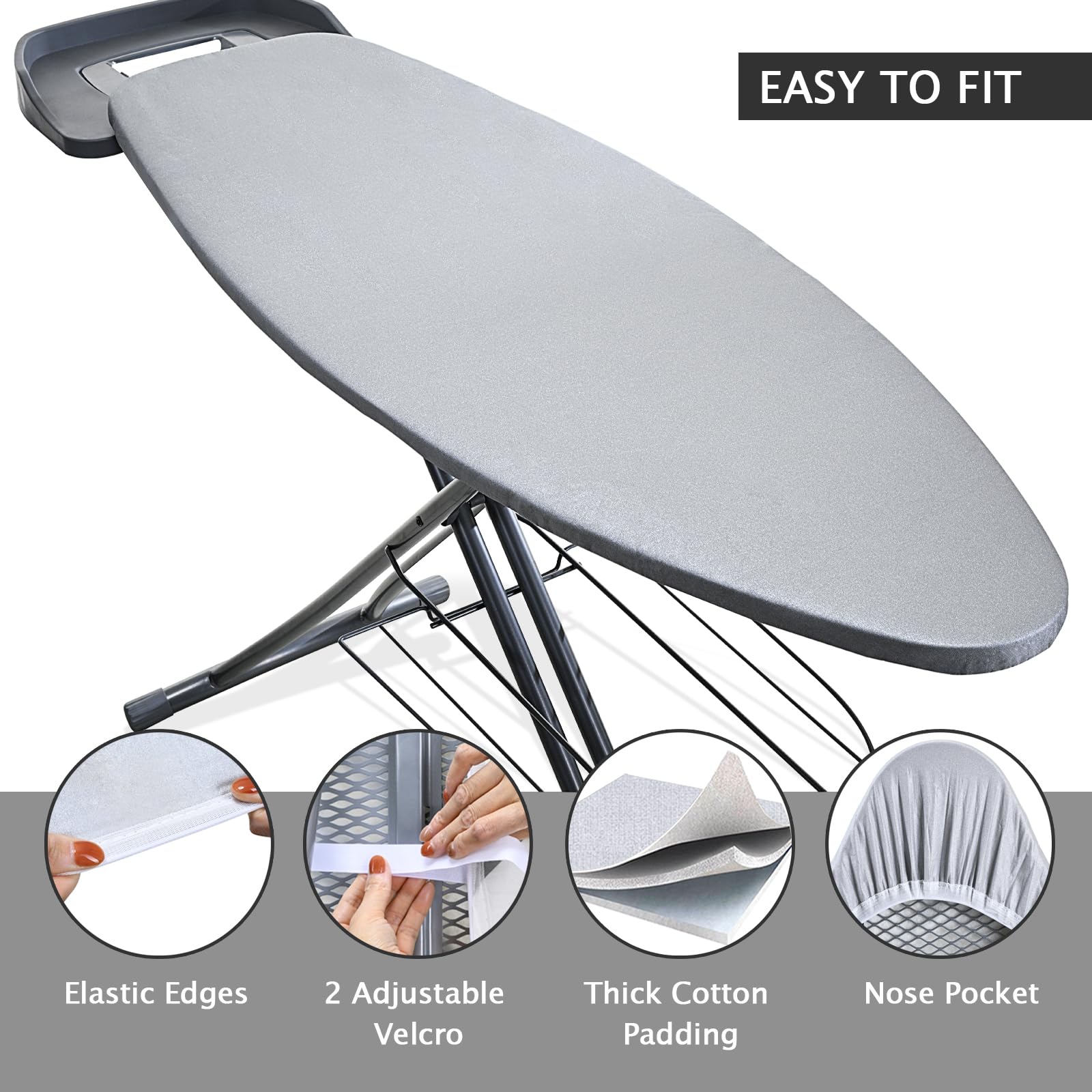 SheeChung Ironing Board Cover and Pad for Extra Wide 18 x 49 Ironing Boards,Premium Heavy Duty 4-Layer Silicone Coated Cover with 2mm Foam and 4mm Felt,Resists Scorching and Staining (49”x18”,Size C)