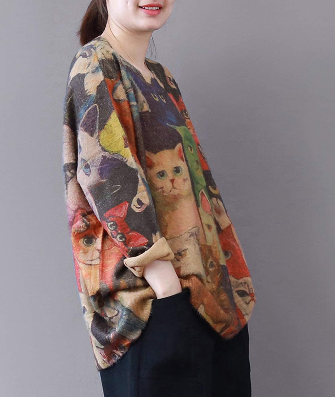 YESNO Women Christmas Sweater Graphic Printed Oversized Pullover Sweaters Casual Loose Knit Tops XL S01 CR01