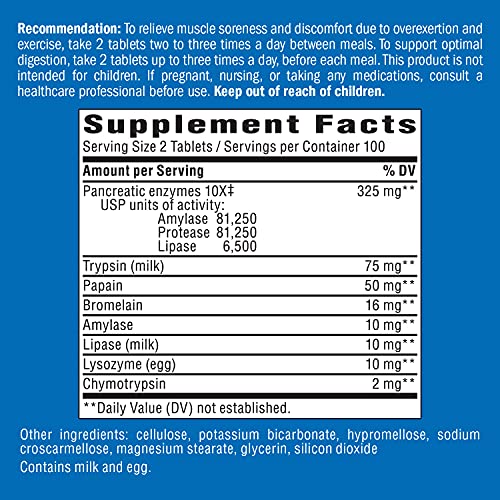 Nature's Way Mega-Zyme Systemic Enzymes, Relieves Occasional Muscle Soreness and Discomfort*, Pancreatic Enzymes, Digestive Health Support*, 200 Tablets