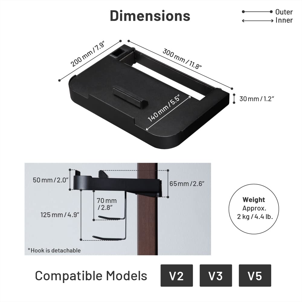 WALL Portable Game Holder Shelf with Detachable Hook for TV Stand V2/V2CASTER/V3/V5 Models | Satin Black