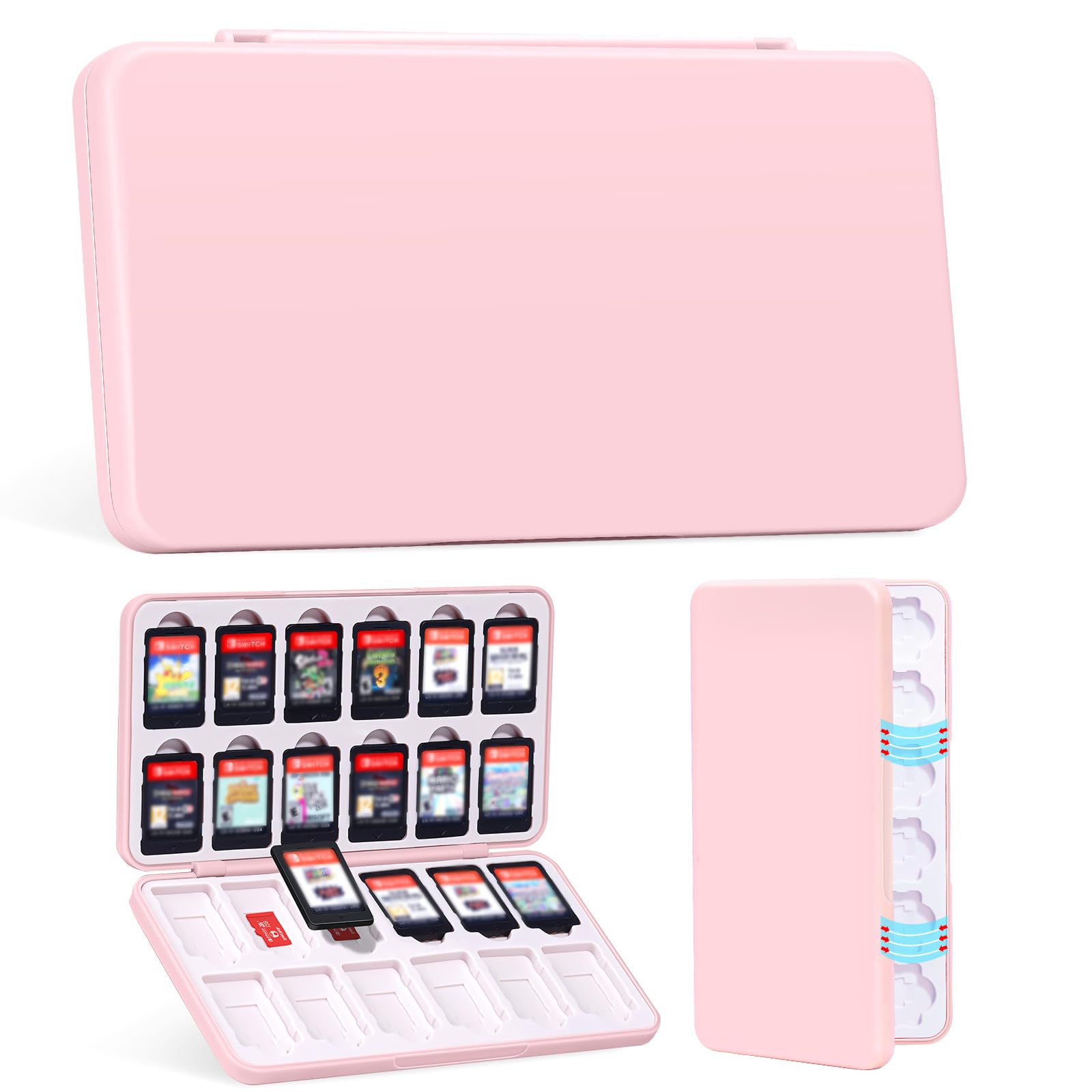 JINGDU 24-Slot Switch Game Card Case Compatible with Switch Games & micro SD Cards, the Games Holder Organizer Suitable for NS, Lite & OLED Game Cards, Pink