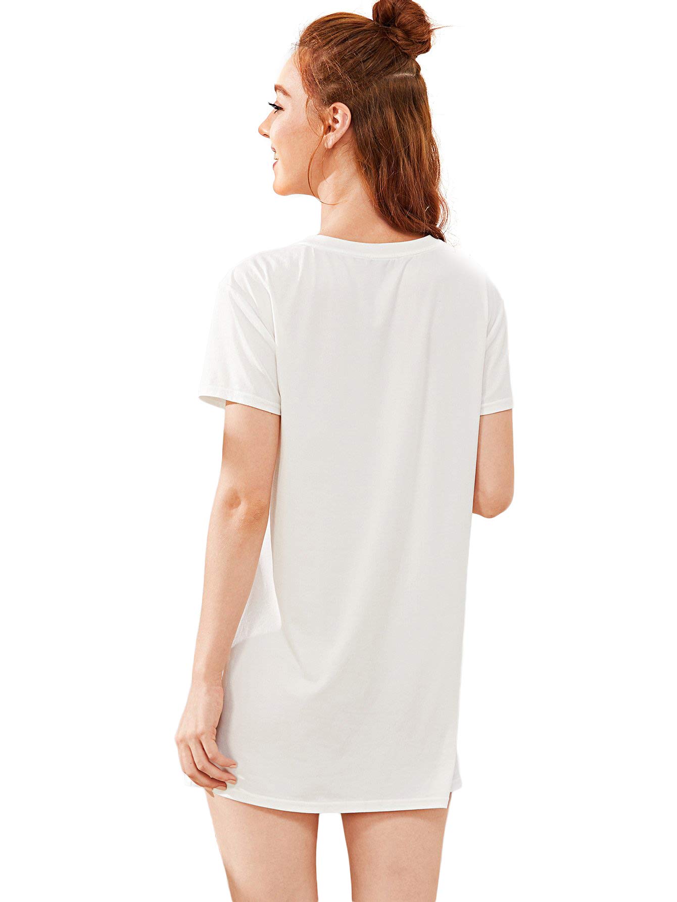 Floerns Women's Funny Lingerie Nightgown Cute Print Tshirt Sleepdress White S