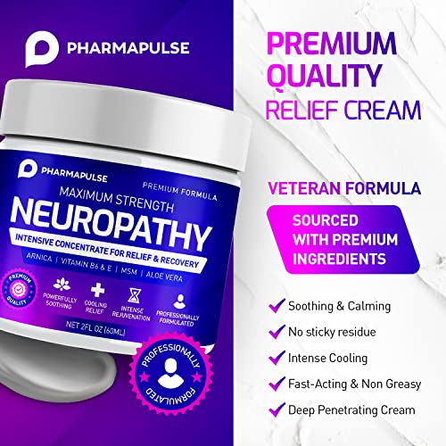 Pharmapulse Neuropathy Nerve Relief Cream – Maximum Strength Cream for Feet, Hands, Legs, Toes Includes Arnica, Vitamin B6, Aloe Vera, MSM - Scientifically Developed for Effective Relief 2oz