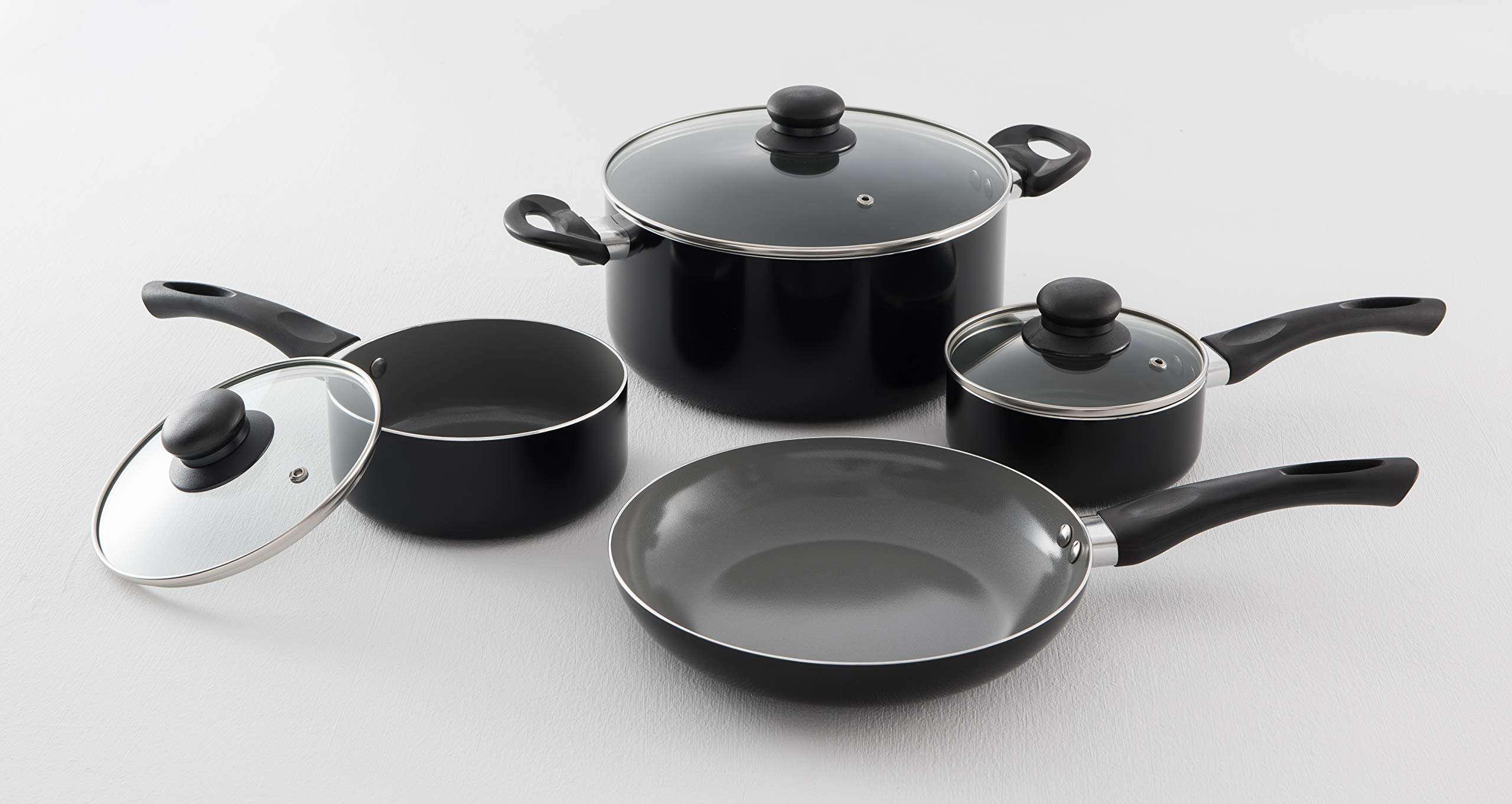 7 Piece Aluminum Non-Stick Dishwasher Safe Cookware Set, Pots and Pans, Black