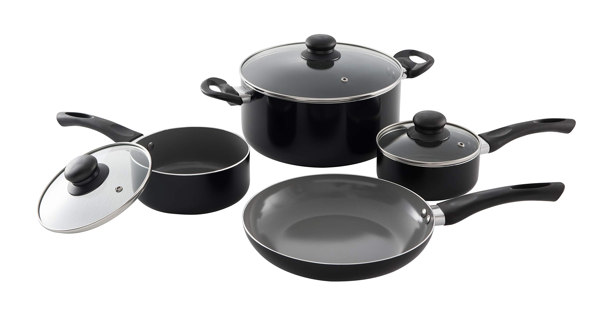 7 Piece Aluminum Non-Stick Dishwasher Safe Cookware Set, Pots and Pans, Black