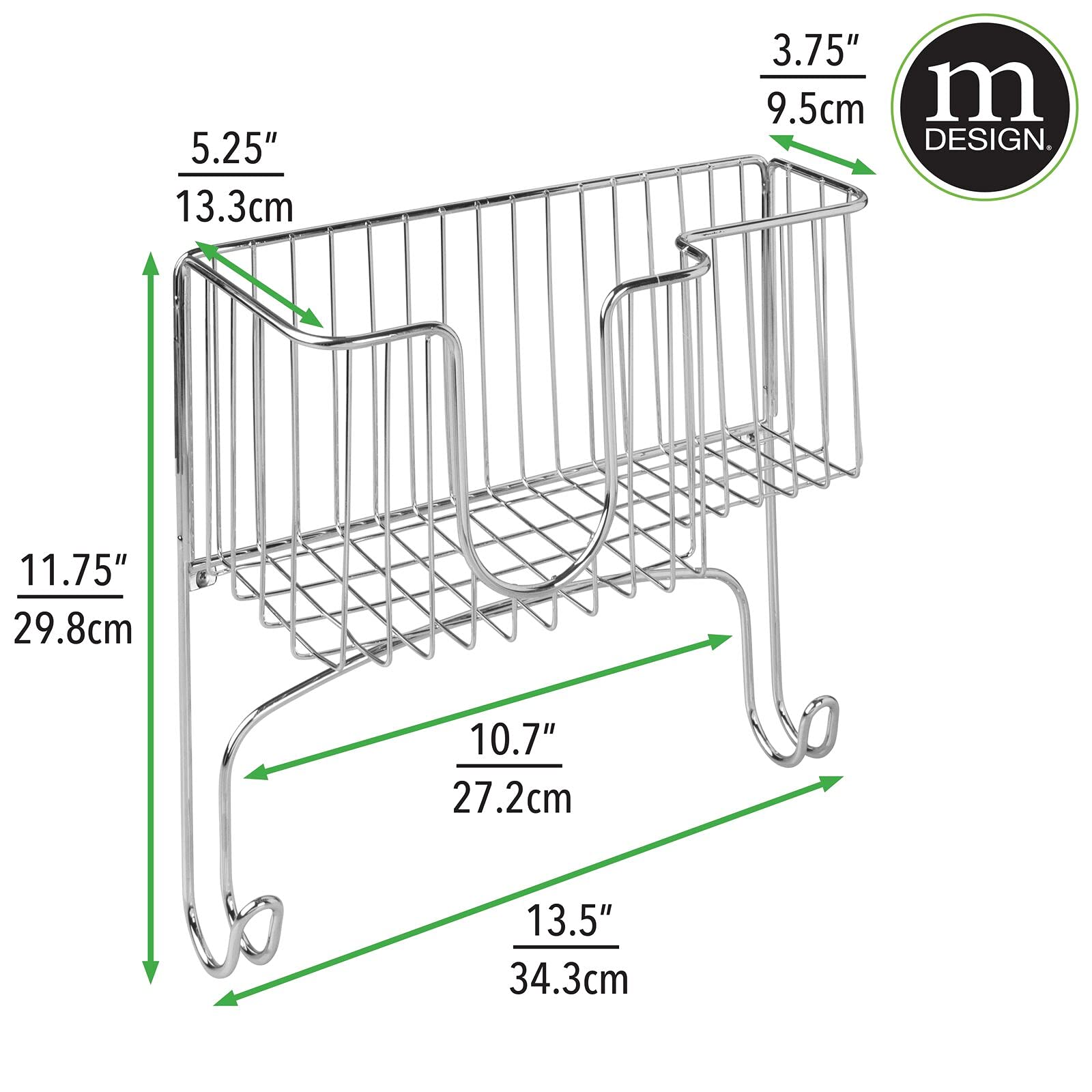 mDesign Metal Steel Ironing Board Holder Wall Mount with Large Storage Basket for Laundry Rooms - Holds Iron, Ironing Board, Spray Bottles, Starch, or Stain Sticks - Easy Installation - Chrome
