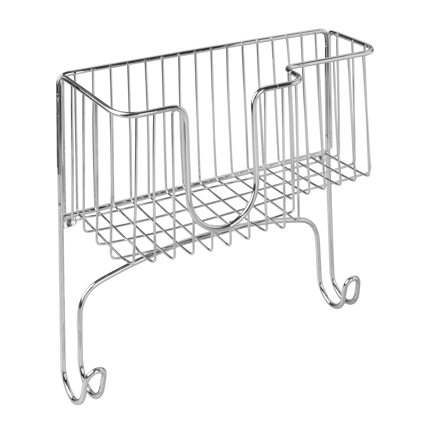 mDesign Metal Steel Ironing Board Holder Wall Mount with Large Storage Basket for Laundry Rooms - Holds Iron, Ironing Board, Spray Bottles, Starch, or Stain Sticks - Easy Installation - Chrome