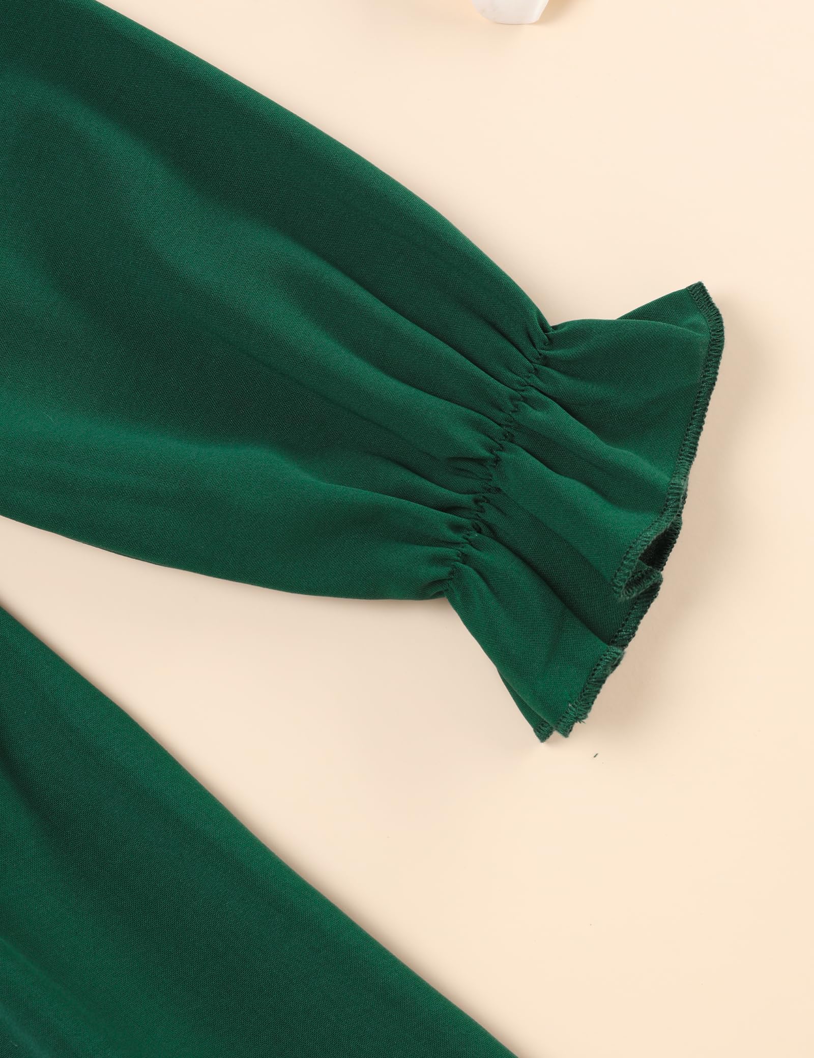 Glaoly Girls Dress Green Ruffle Collar Button-Down Long Sleeve Swing Girls Dresses Size 7-8