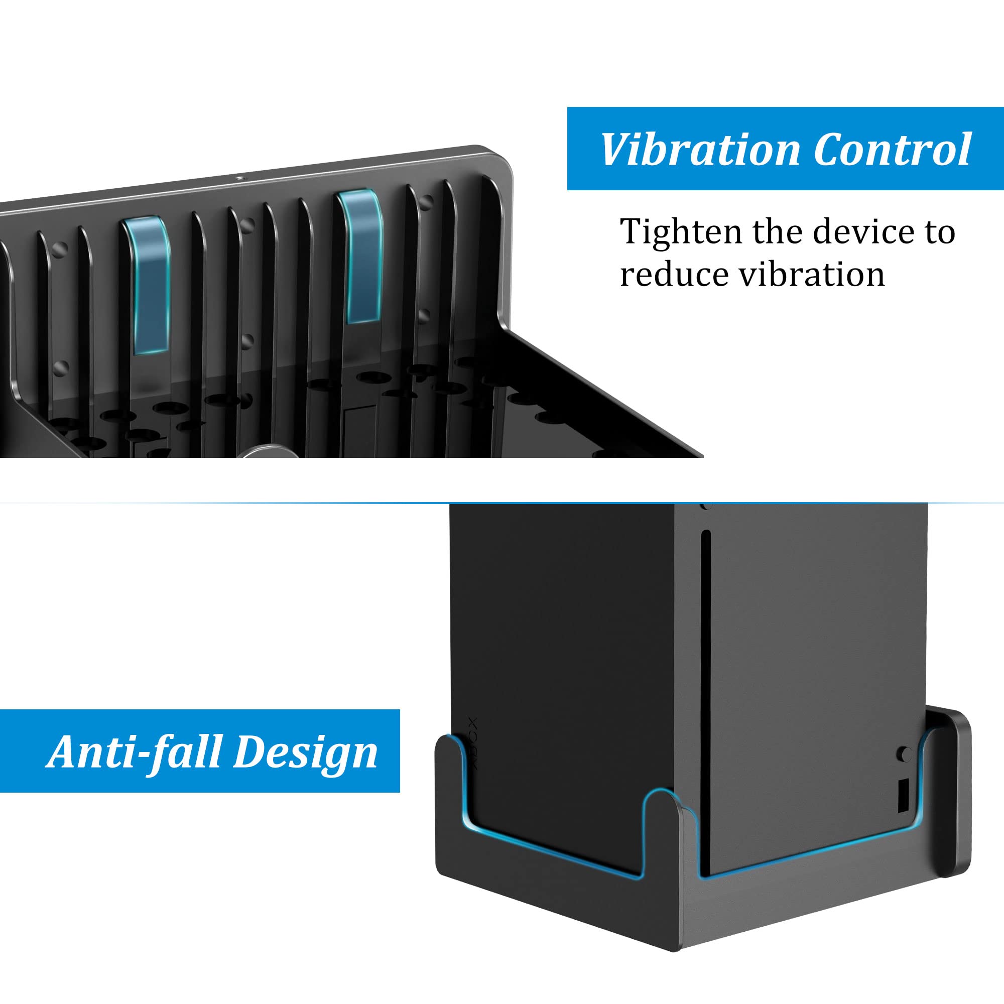 PlusAcc Wall Mount for Xbox Series X - Hanging Wall Stand Shelf Holder for Xbox X Gaming Console, Vertical Bracket Accessories with Cooling Ventilation Design, Open Port Access (Black)